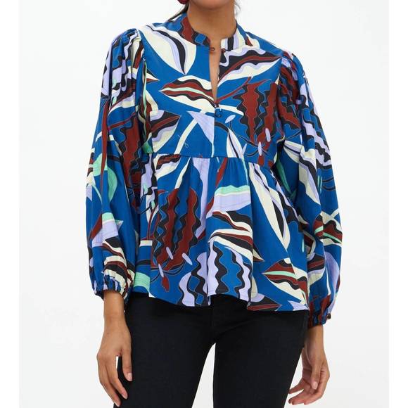 Oliphant | Tops | New Oliphant Mandarin Balloon Top In Blue Fergana ...